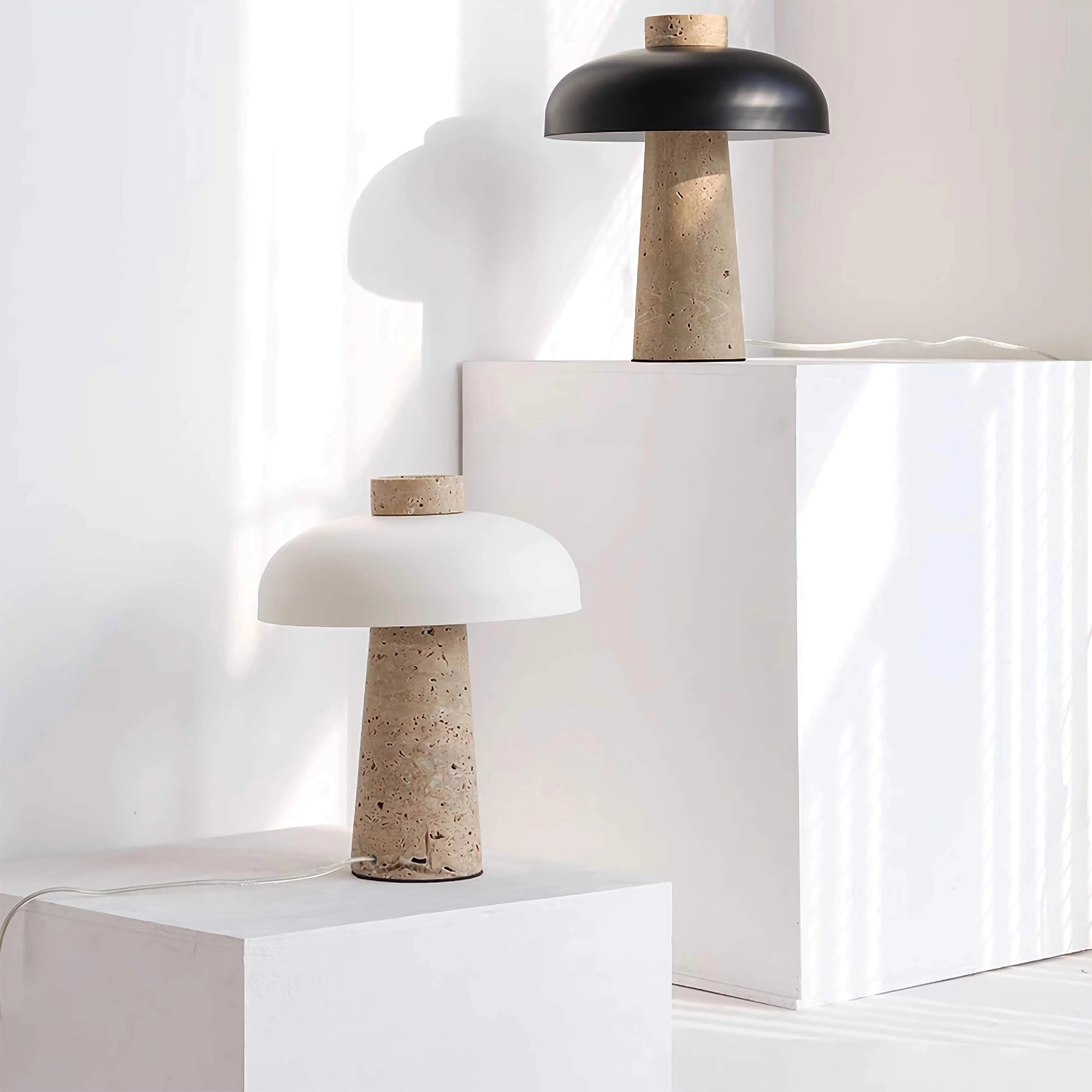 Reverse Table Lamp |Travertine Mushroom LED Table Lamp | Ping Lighting